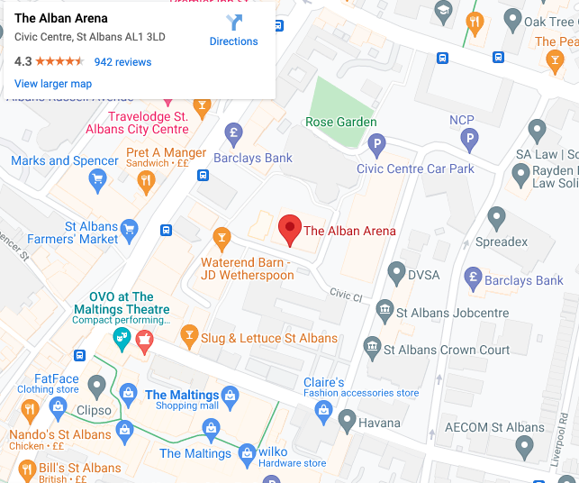 How do I get there by car? (Alban Arena, St Albans) – Family Tickets